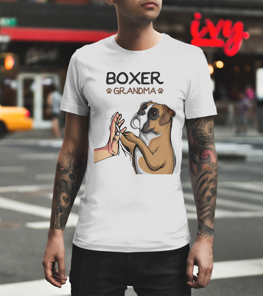 Boxer Grandma High-Five With Dog Paws T-Shirt