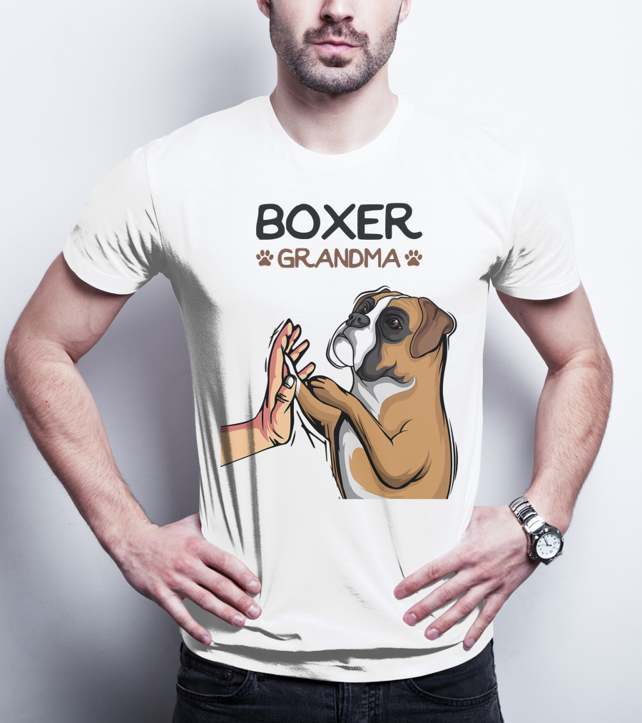 Boxer Grandma High-Five With Dog Paws T-Shirt