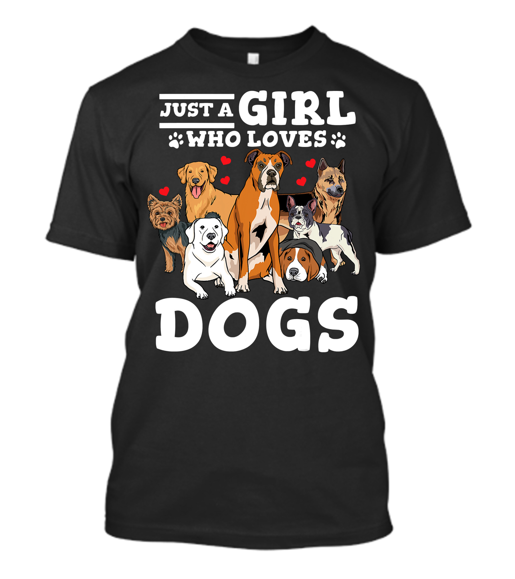 Just A Girl Who Loves Dogs With Boxer And Heart Paw Prints T-Shirt