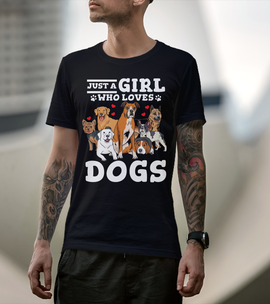 Just A Girl Who Loves Dogs With Boxer And Heart Paw Prints T-Shirt