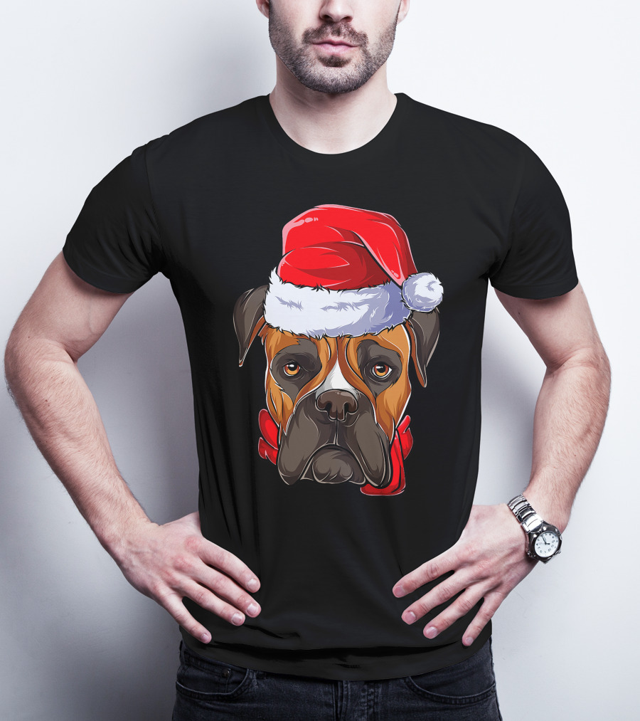 Boxer Dog Santa Hat Christmas Girls T-Shirt