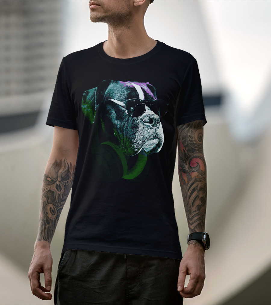 Boxer Dog With Sunglasses And Headphones Vintage Cool Canine T-Shirt