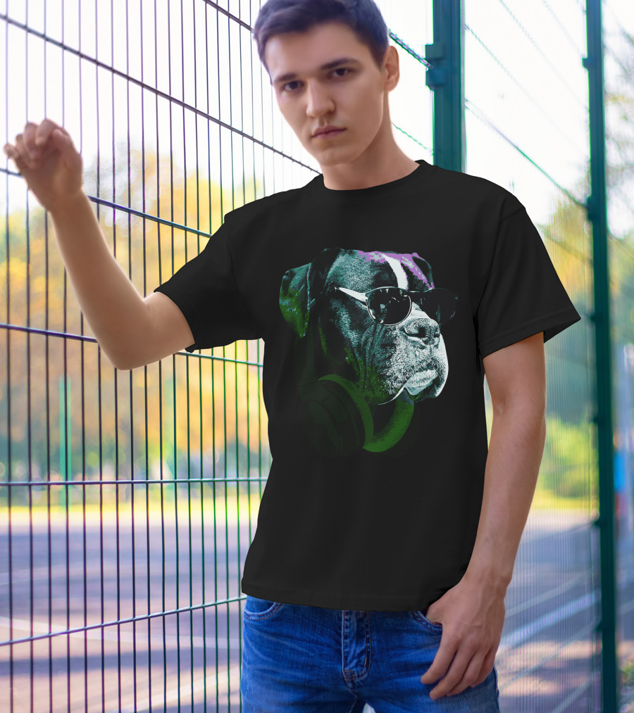 Boxer Dog With Sunglasses And Headphones Vintage Cool Canine T-Shirt