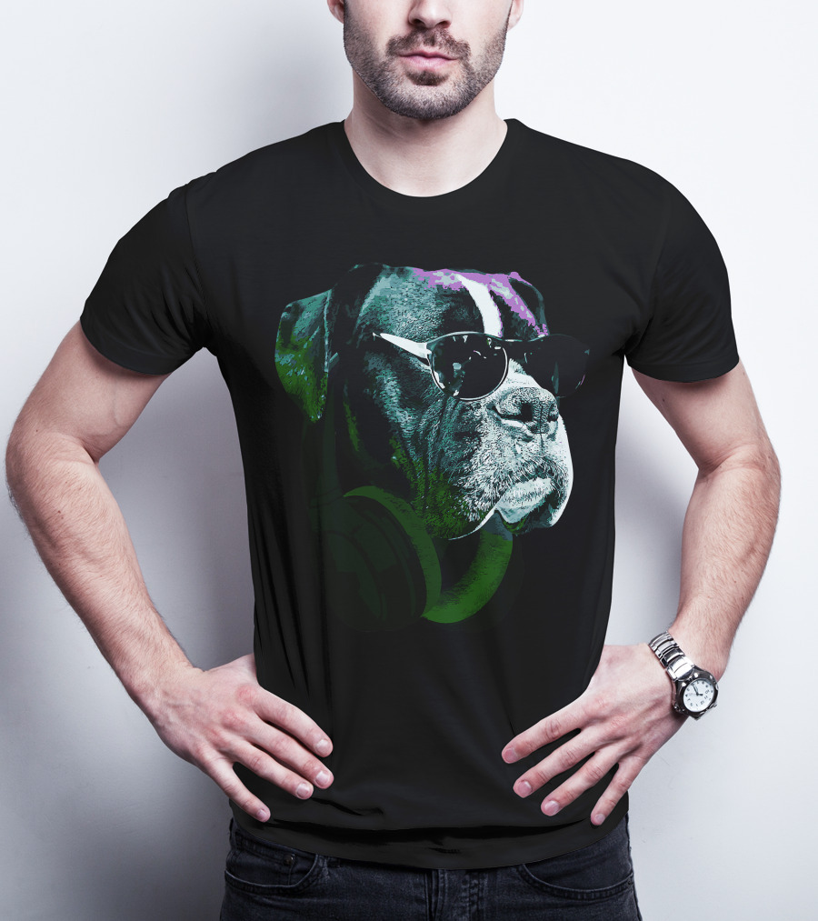Boxer Dog With Sunglasses And Headphones Vintage Cool Canine T-Shirt