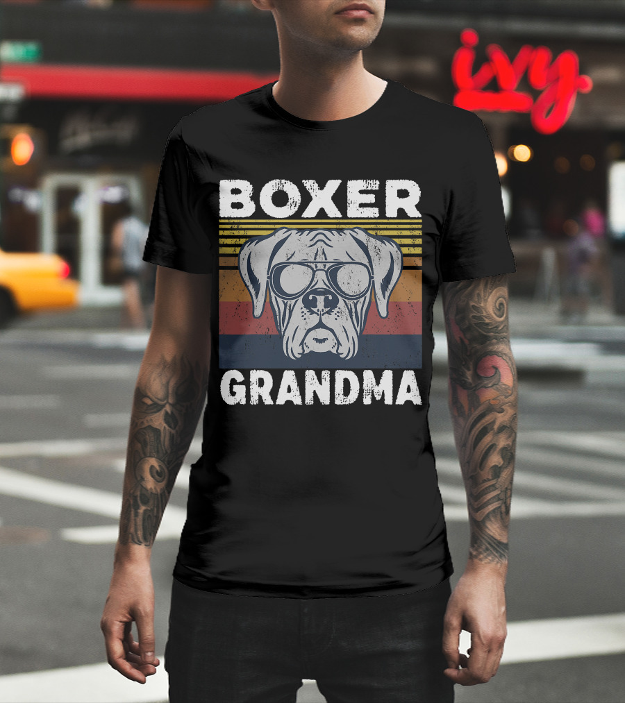 Boxer Grandma Dog Breed Pet Owner Lover Retro Sunglasses T-Shirt