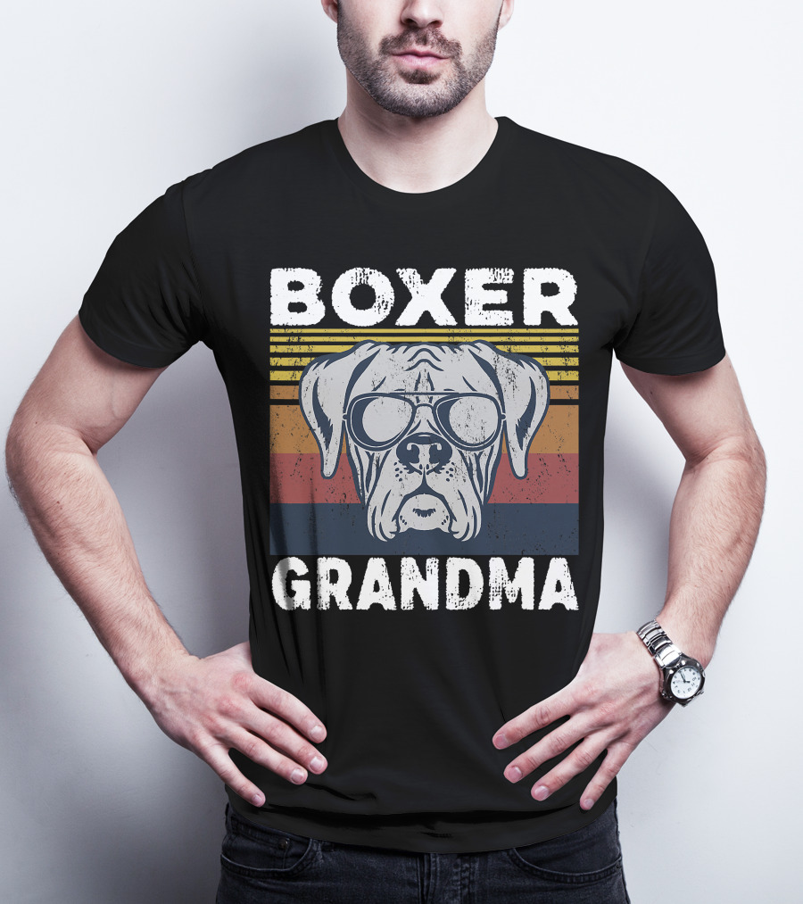 Boxer Grandma Dog Breed Pet Owner Lover Retro Sunglasses T-Shirt