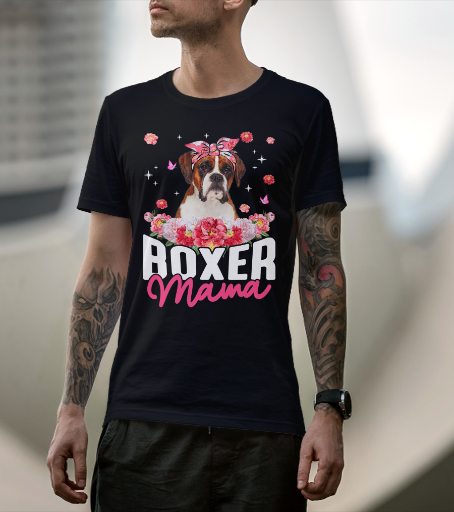 Boxer Mama Flower Bandana Blossoms And Butterflies T-Shirt
