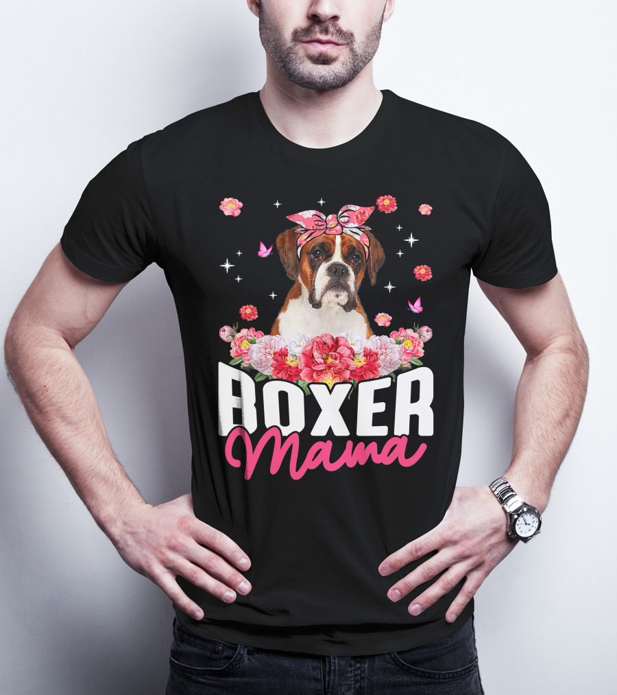 Boxer Mama Flower Bandana Blossoms And Butterflies T-Shirt