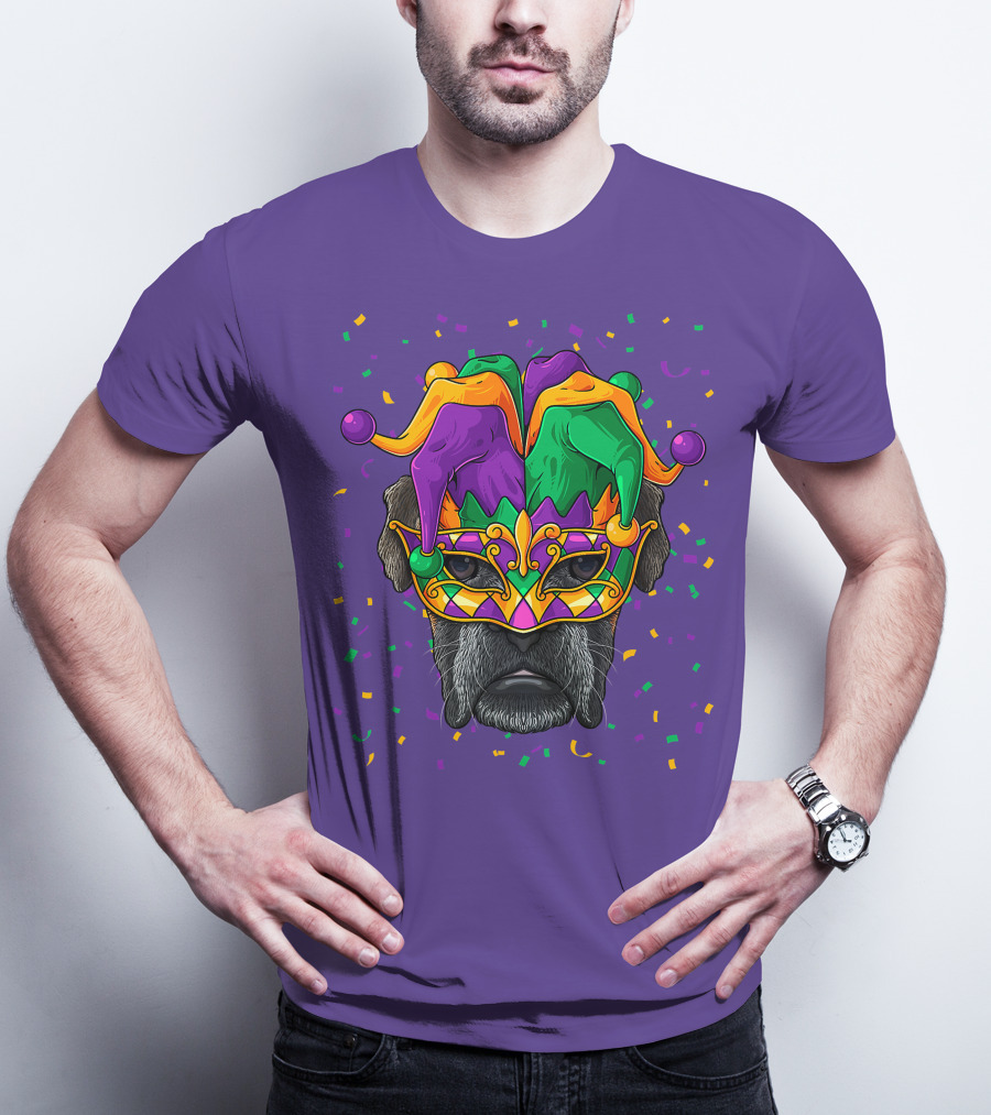 Carnival King Boxer Dog Wearing Jester Mask With Confetti T-Shirt