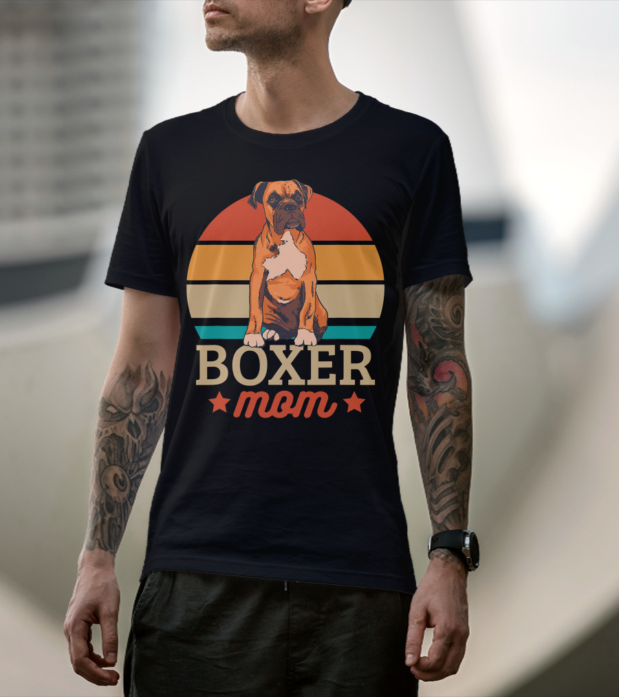 Boxer Mom Retro Sunset Pooch Love T-Shirt