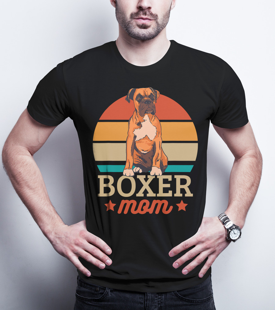 Boxer Mom Retro Sunset Pooch Love T-Shirt