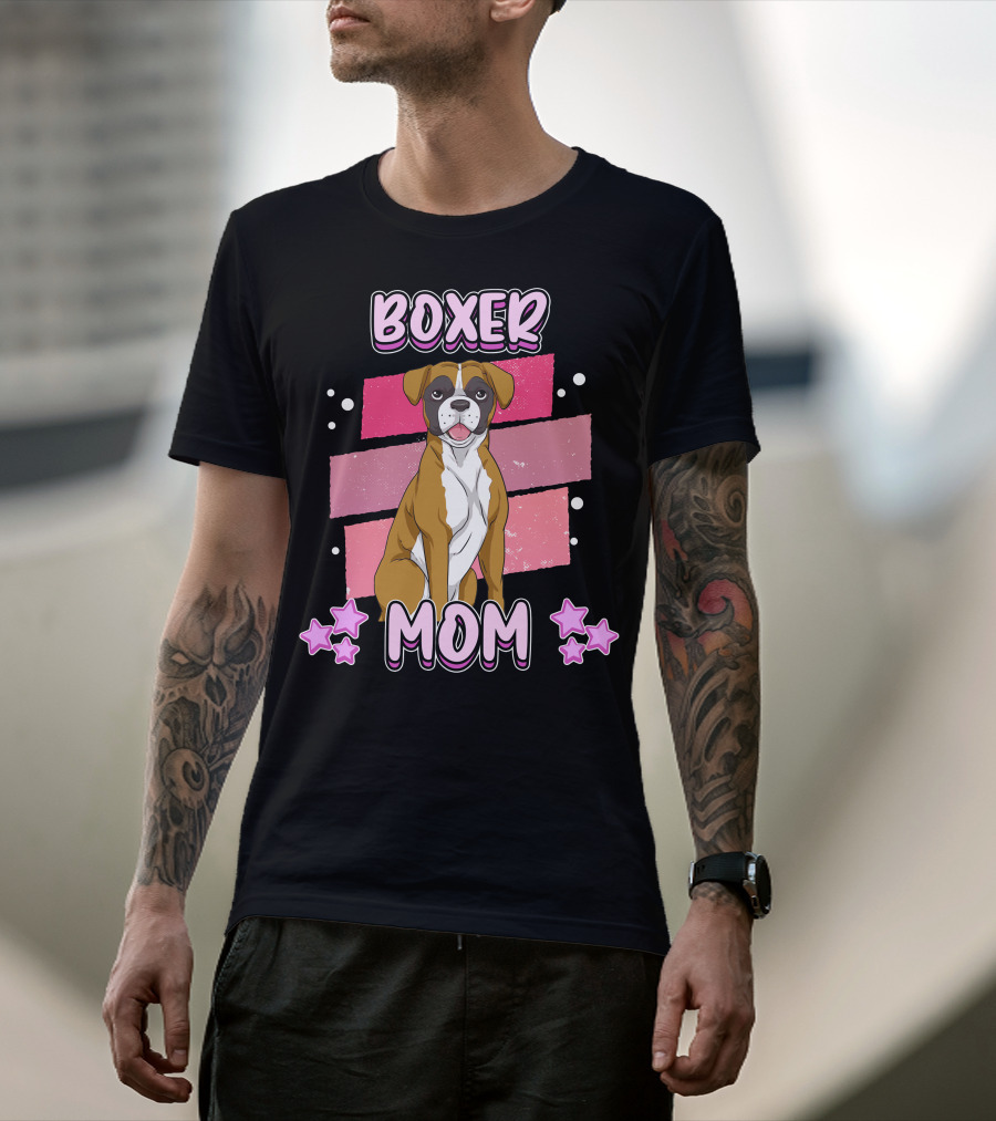 Boxer Mom Pink Stars Funny Dog Saying T-Shirt