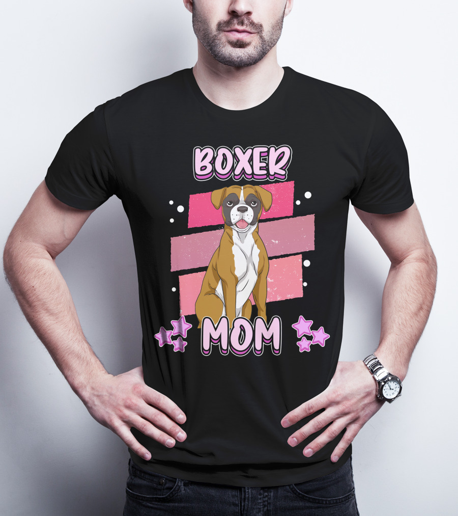 Boxer Mom Pink Stars Funny Dog Saying T-Shirt