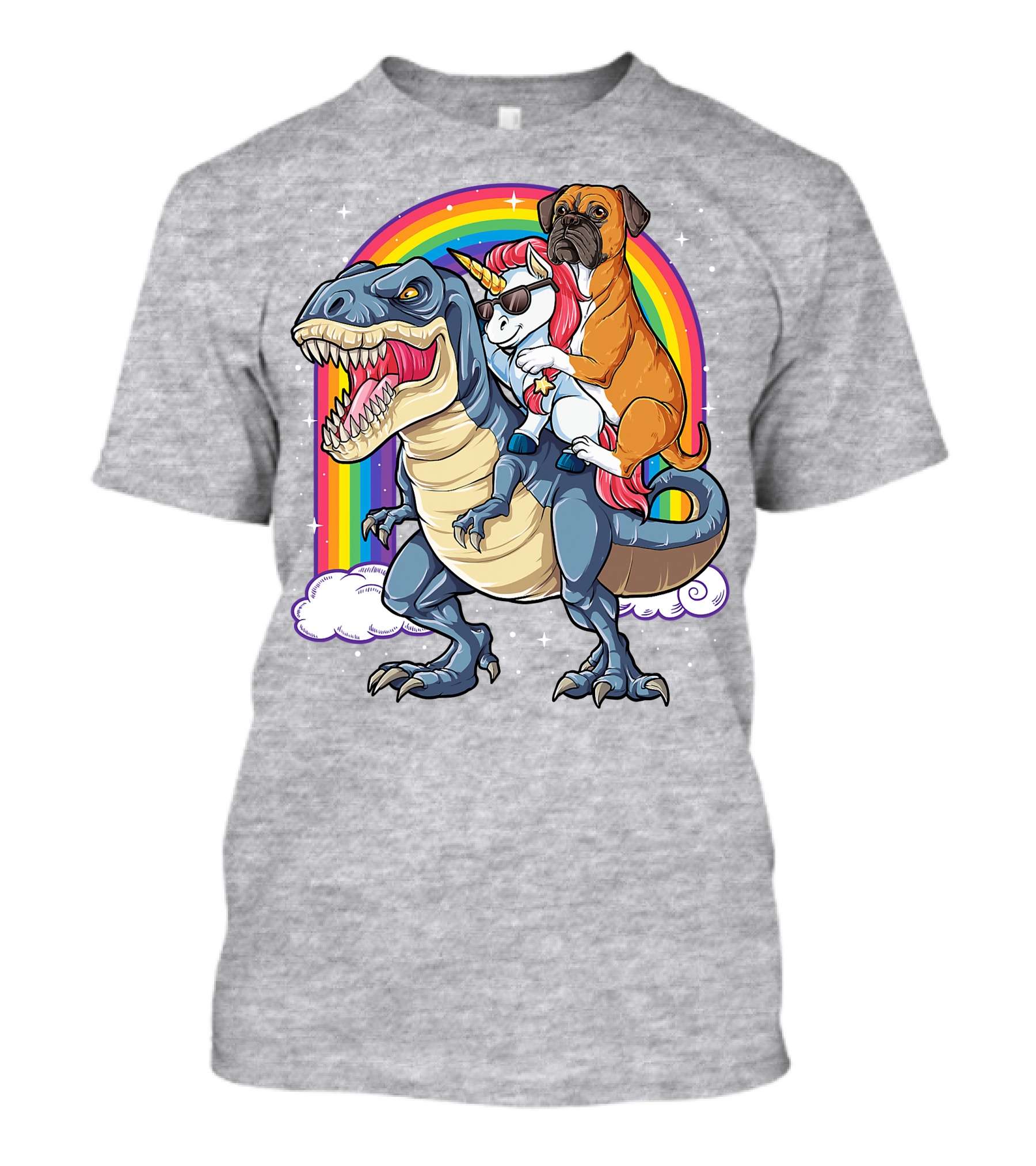 Boxer Riding Dinosaur Unicorn T-Shirt