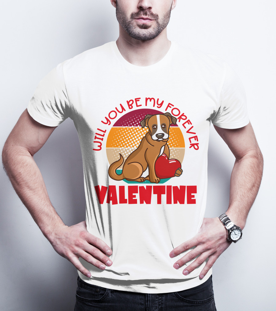 Will You Be My Forever Valentine Boxer Holding Heart T-Shirt