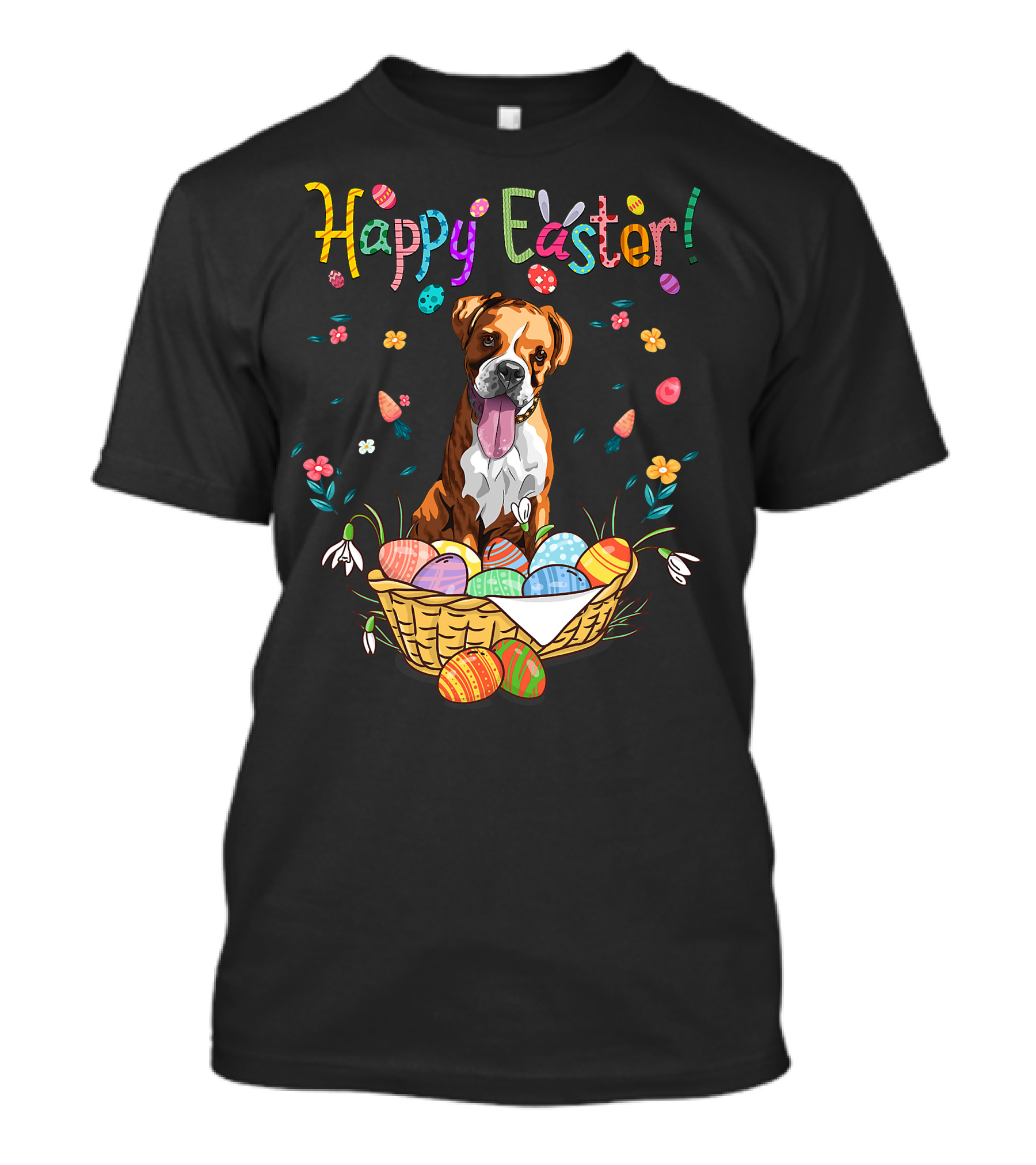 Happy Easter Bunny Boxer Dog In Egg Basket T-Shirt