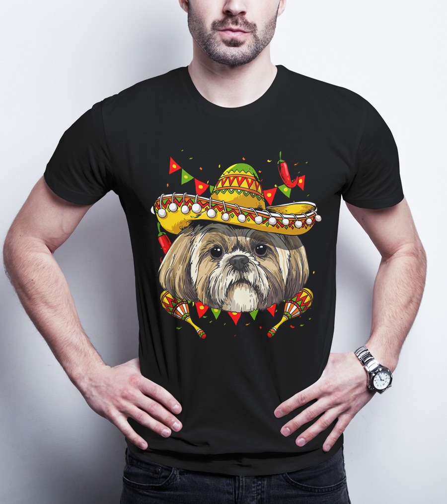 Cinco De Mayo Shih Tzu Sombrero Men Women Kids Festive Dog Maracas Fiesta T-Shirt