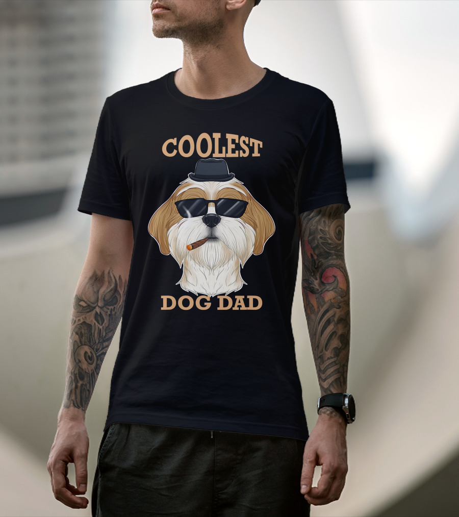 Coolest Dog Dad I Shih Tzu Dad I Shih Tzu With Hat And Sunglasses T-Shirt