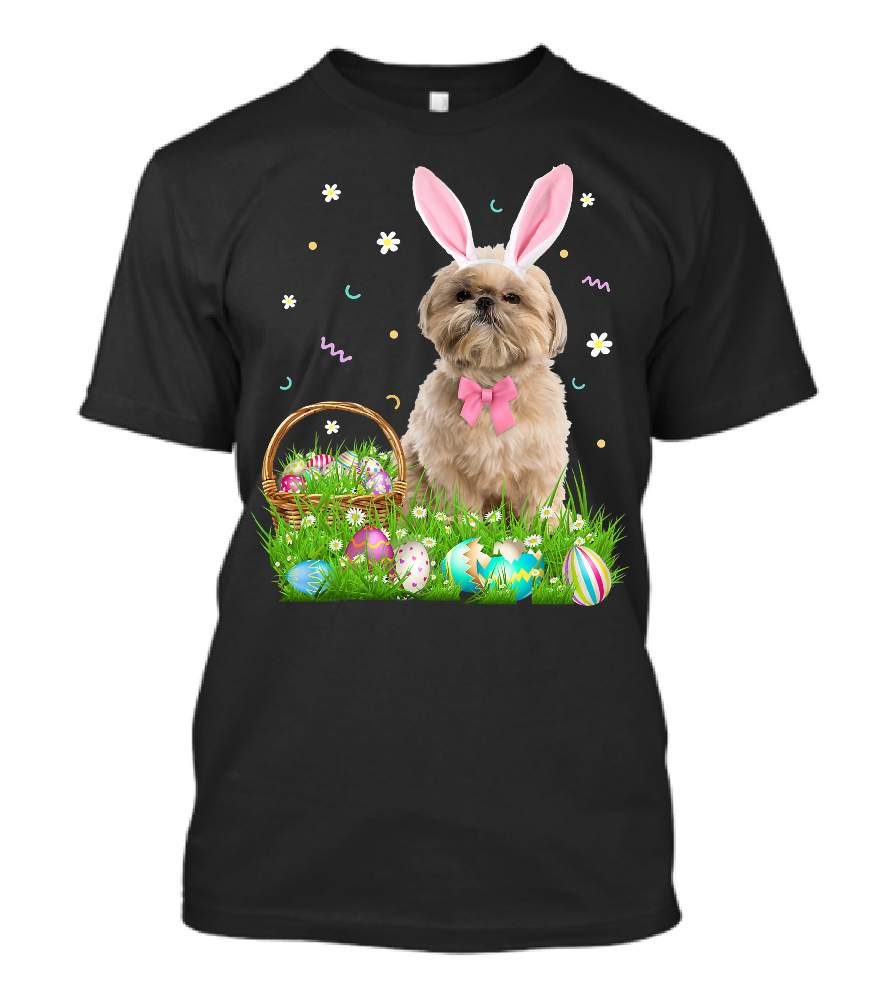 Shih Tzu Easter Day Bunny Ears And Colorful Eggs Easter98 T-Shirt