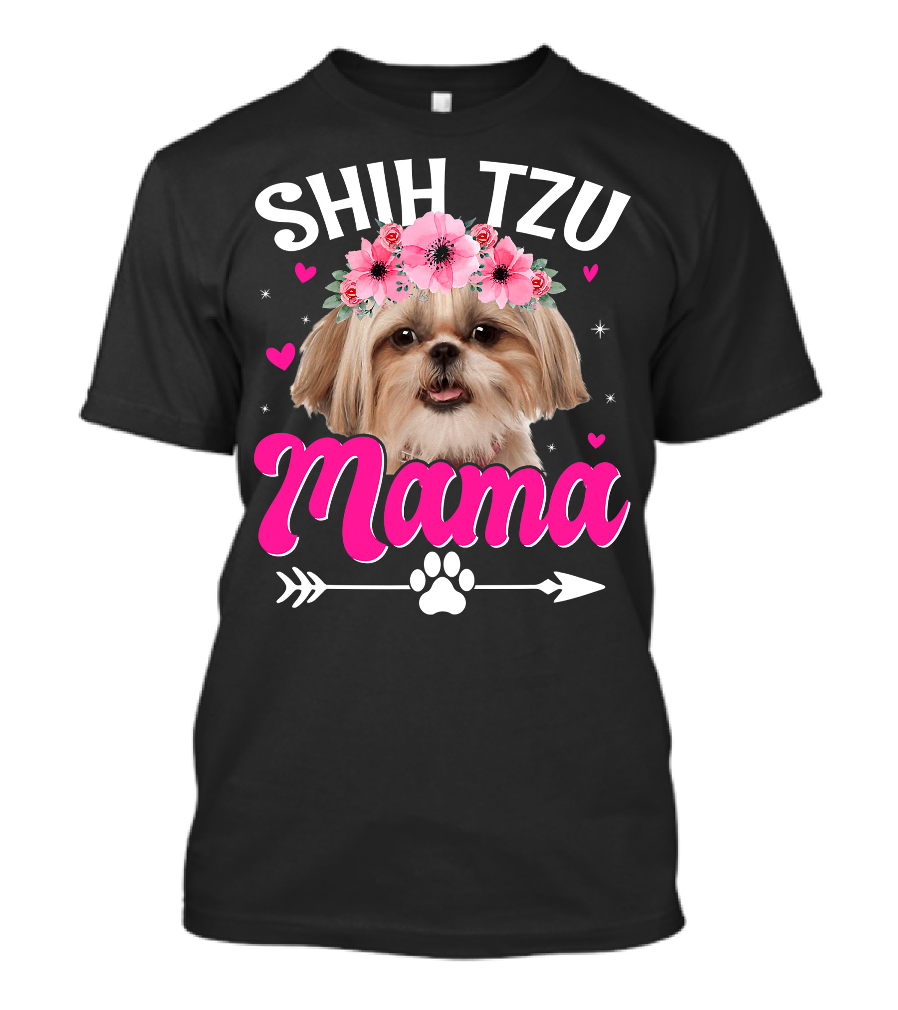 Shih Tzu Mama With Flower Crown Hearts T-Shirt