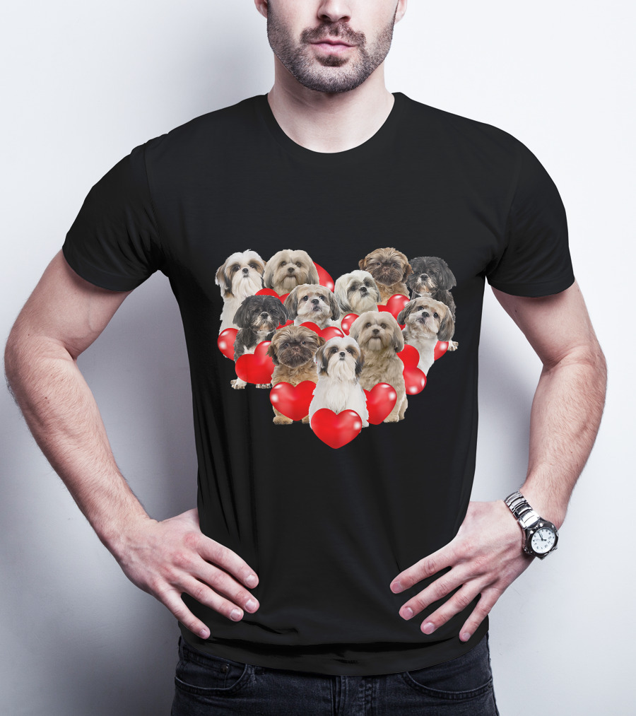 Shih Tzu Heart Puppies Valentine's Day Dog Love T-Shirt