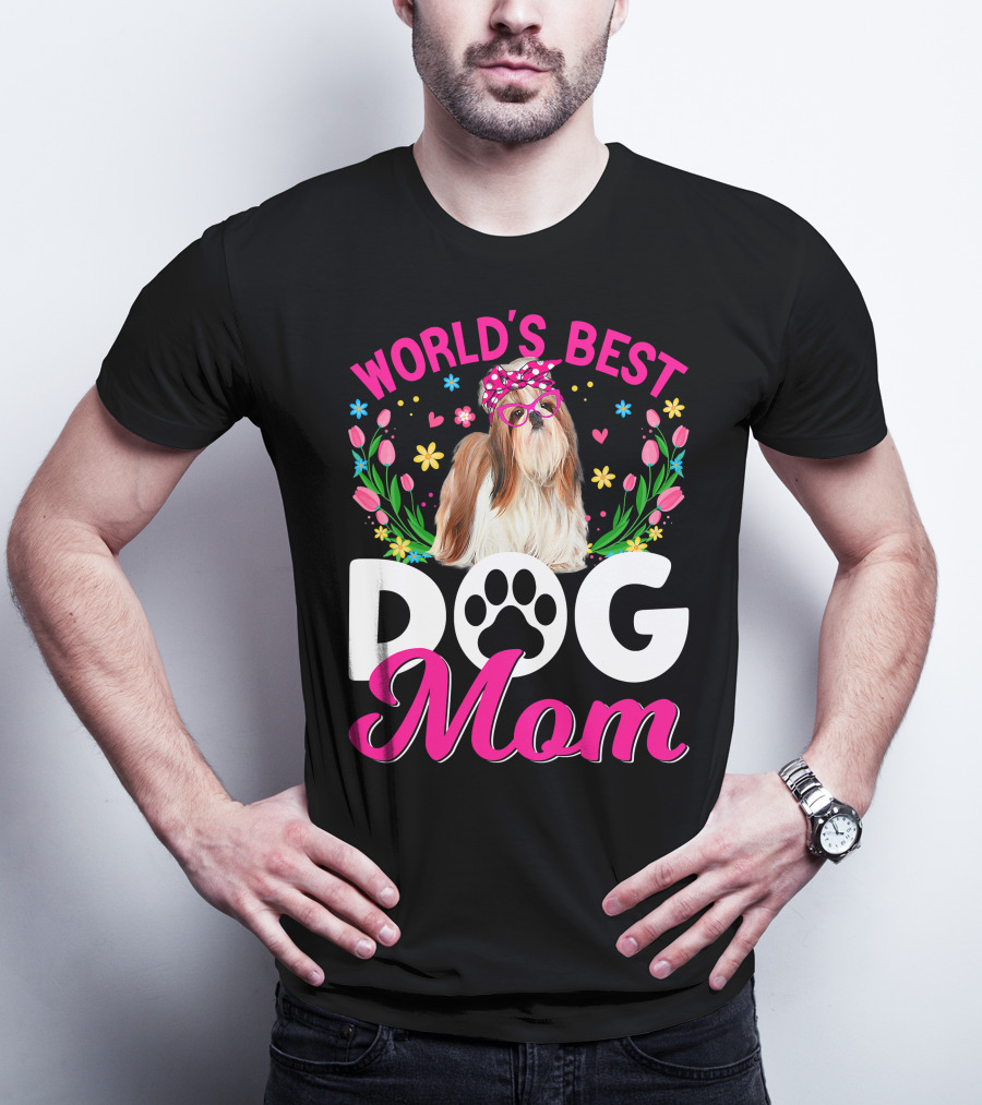 World's Best Shih Tzu Dog Mom Floral T-Shirt