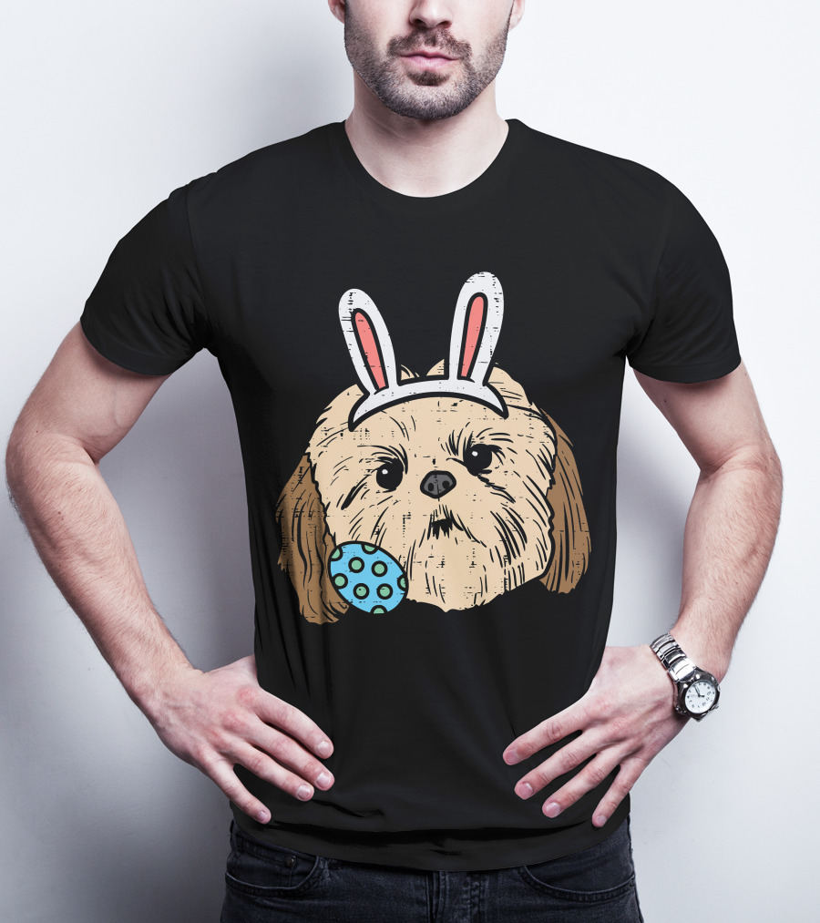 Easter Shih Tzu Bunny Face With Polka Dot Egg T-Shirt