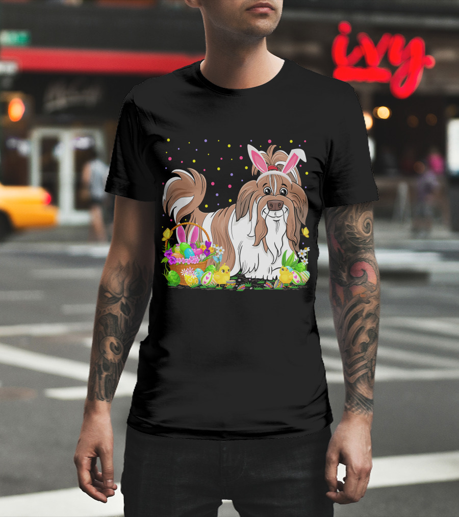 Easter Shih Tzu Dog Bunny Egg Hunting Festive Basket Chicks T-Shirt