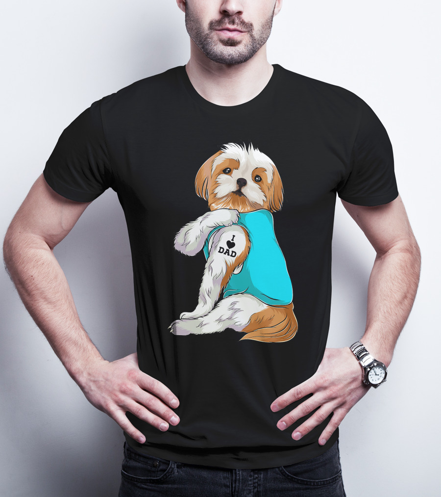 Fun Shih Tzu I Love Dad Tattoo Dog T-Shirt