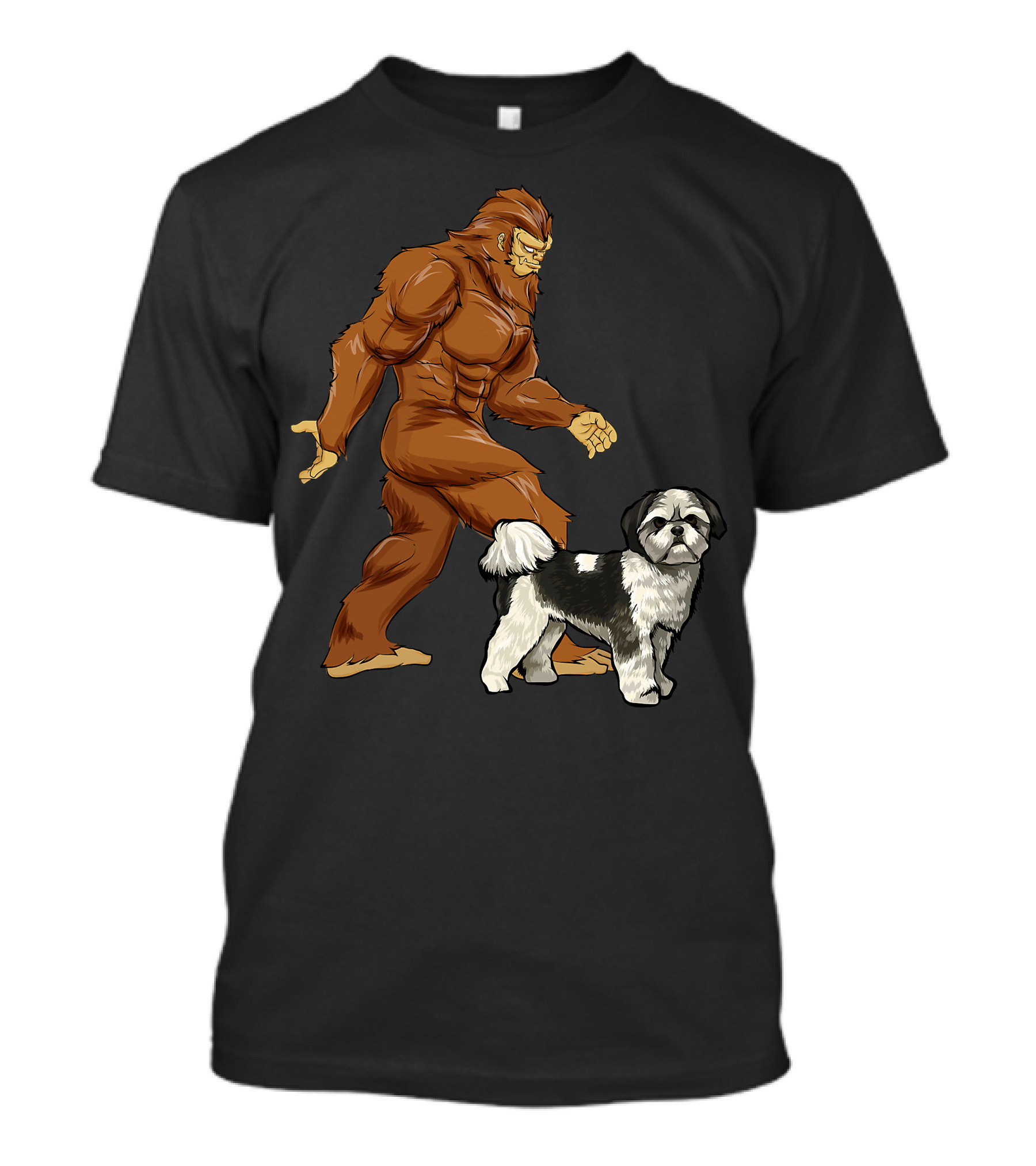 Funny Bigfoot Walking Shih Tzu Sasquatch Dog Comic T-Shirt