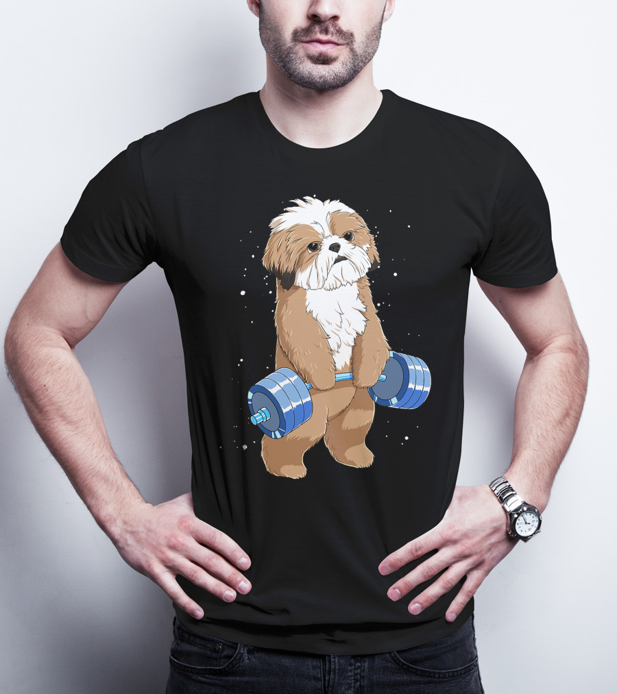 Funny Lifting Shih Tzu Dog Weightlifting T-Shirt