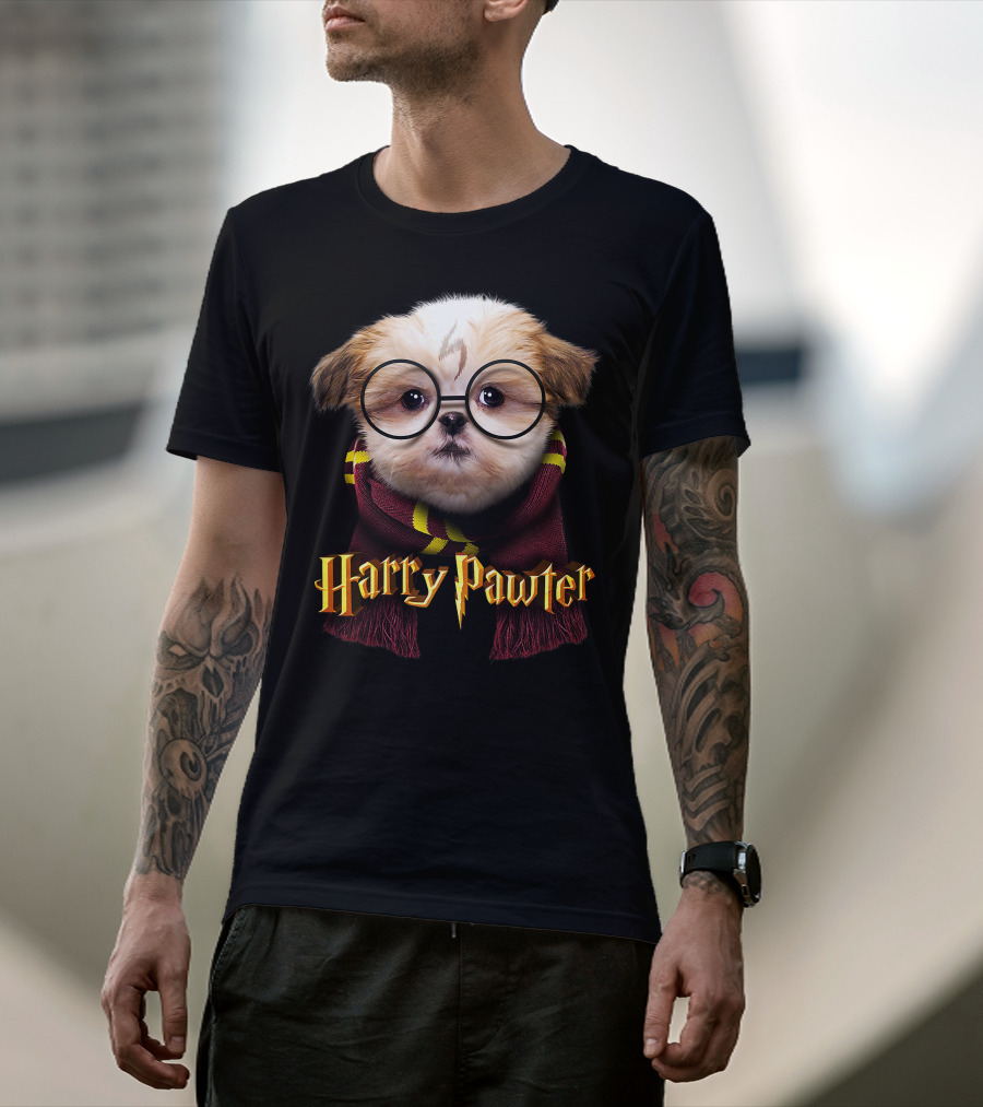 Harry Pawter Shih Tzu Puppy With Glasses And Scarf T-Shirt