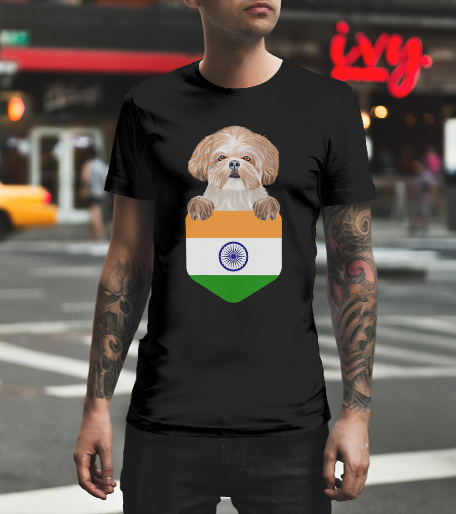 India Flag Shih Tzu Dog Pocket Companion T-Shirt