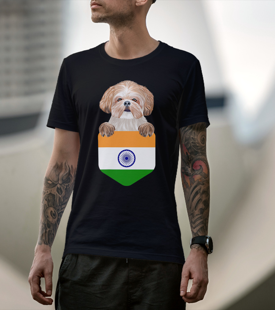 India Flag Shih Tzu Dog Pocket Companion T-Shirt