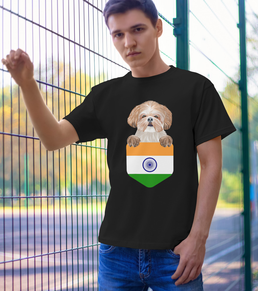 India Flag Shih Tzu Dog Pocket Companion T-Shirt