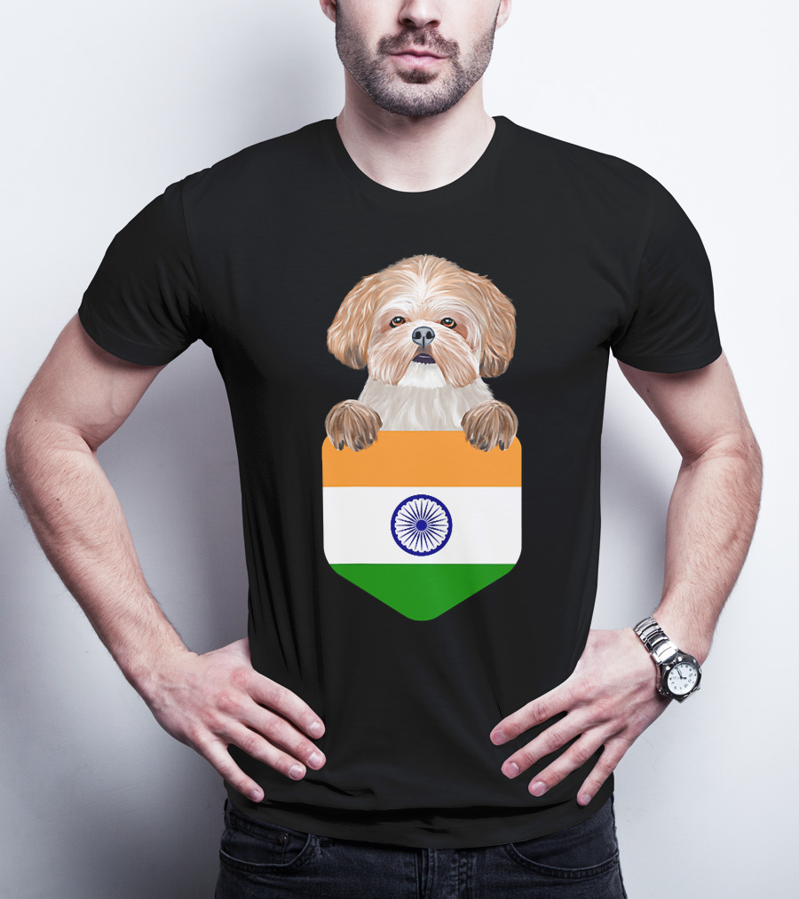 India Flag Shih Tzu Dog Pocket Companion T-Shirt
