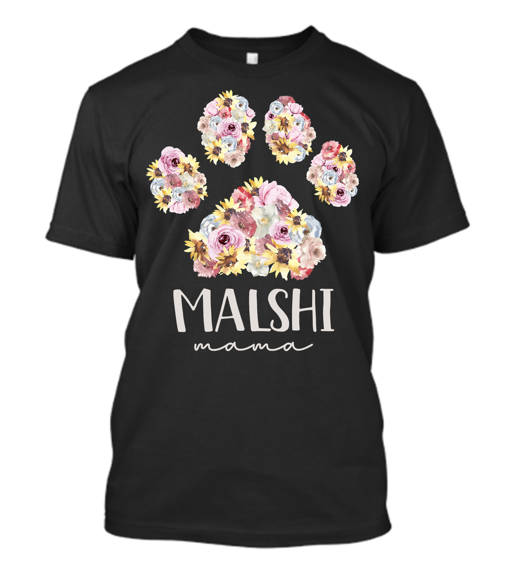 Malshi Mama Floral Paw Maltese Shih Tzu Dog Mom T-Shirt