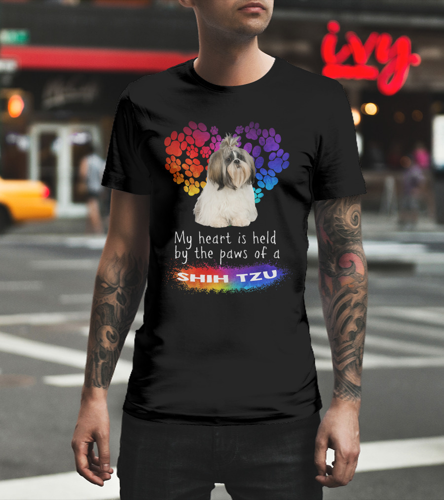 My Heart Is Held By The Paws Of A Shih Tzu Rainbow Paws T-Shirt