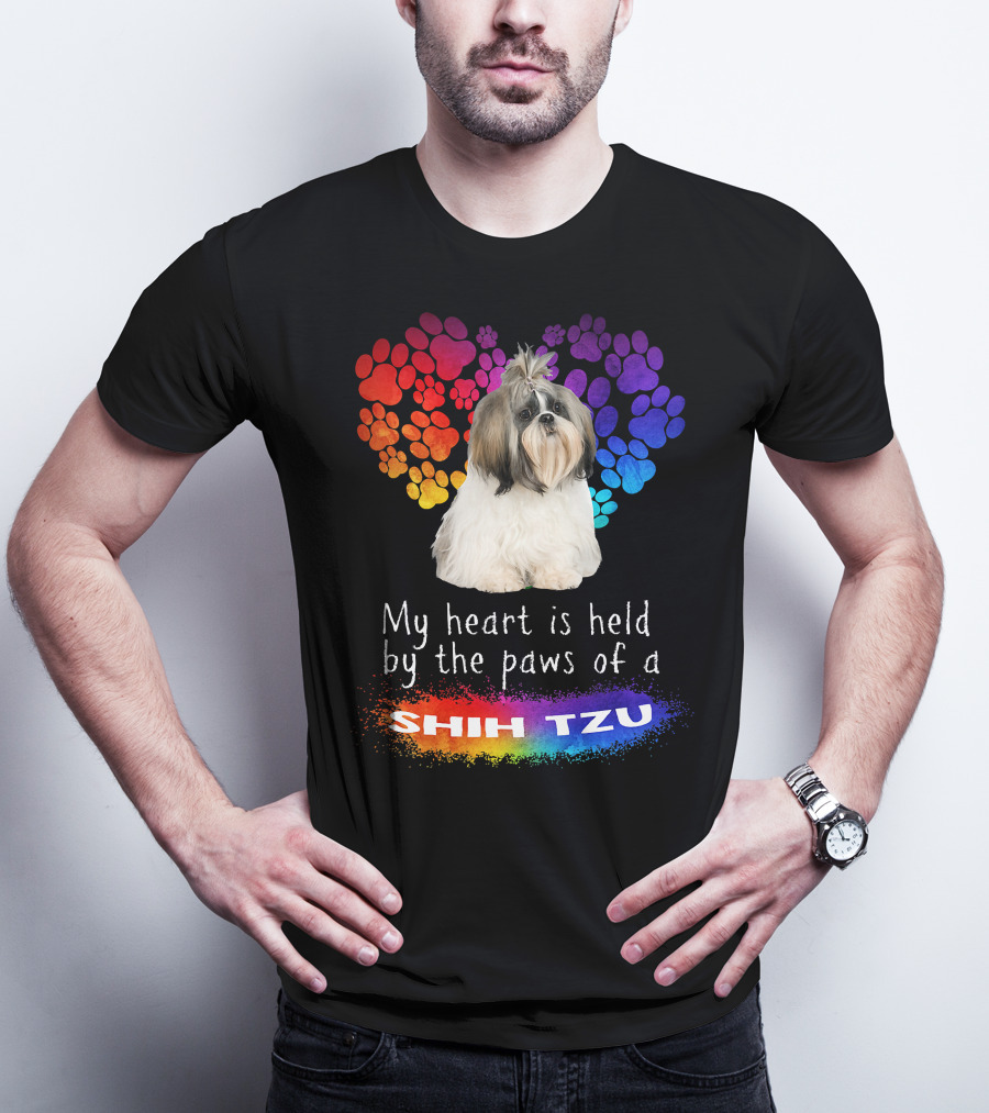 My Heart Is Held By The Paws Of A Shih Tzu Rainbow Paws T-Shirt