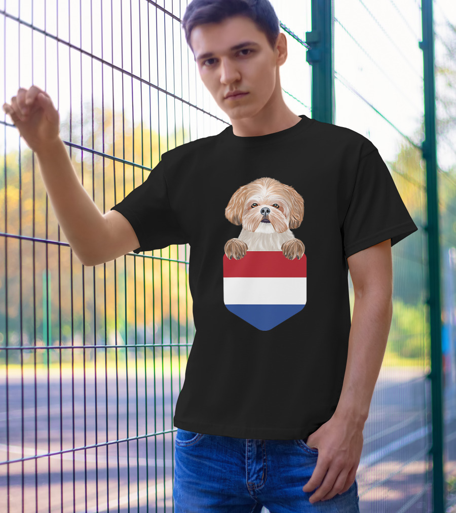 Netherlands Flag Pocket Shih Tzu Dog T-Shirt