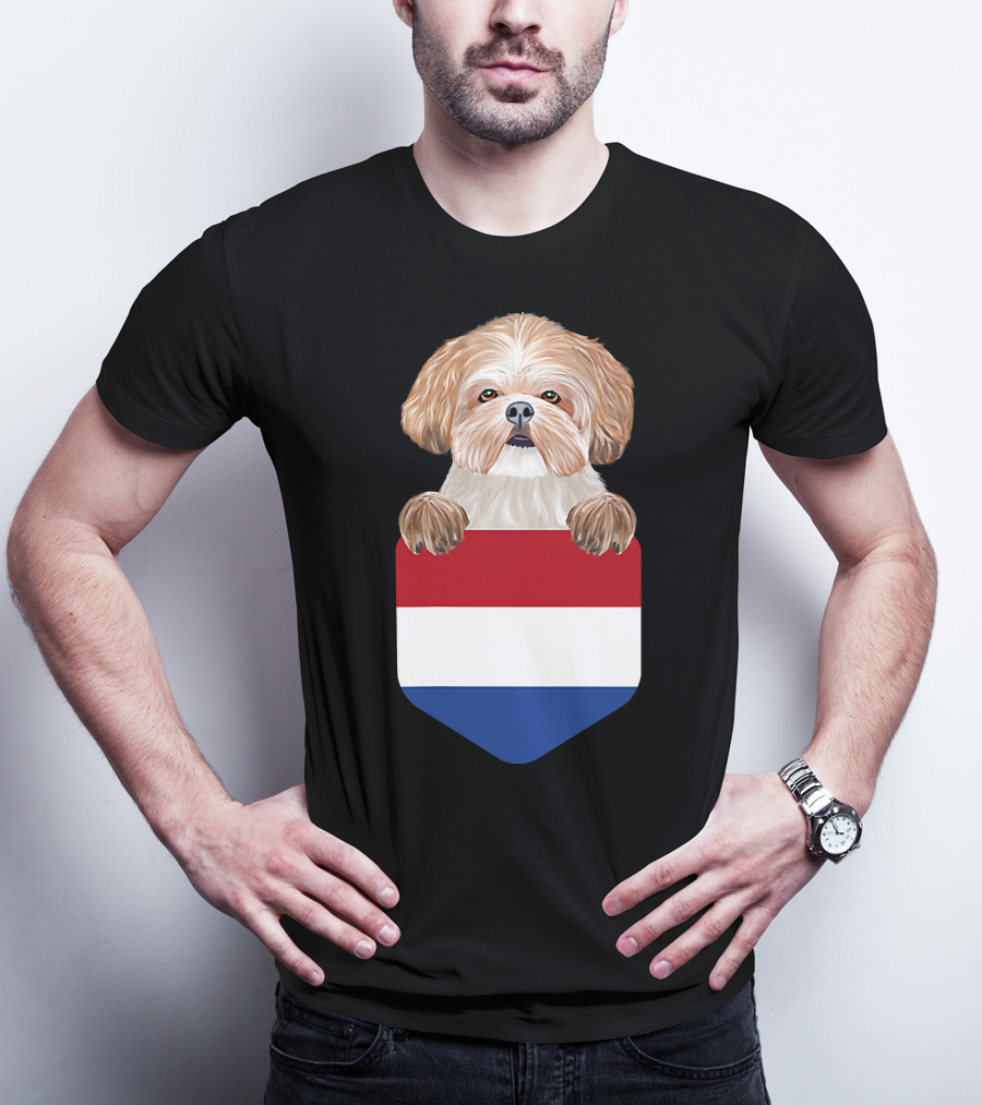 Netherlands Flag Pocket Shih Tzu Dog T-Shirt