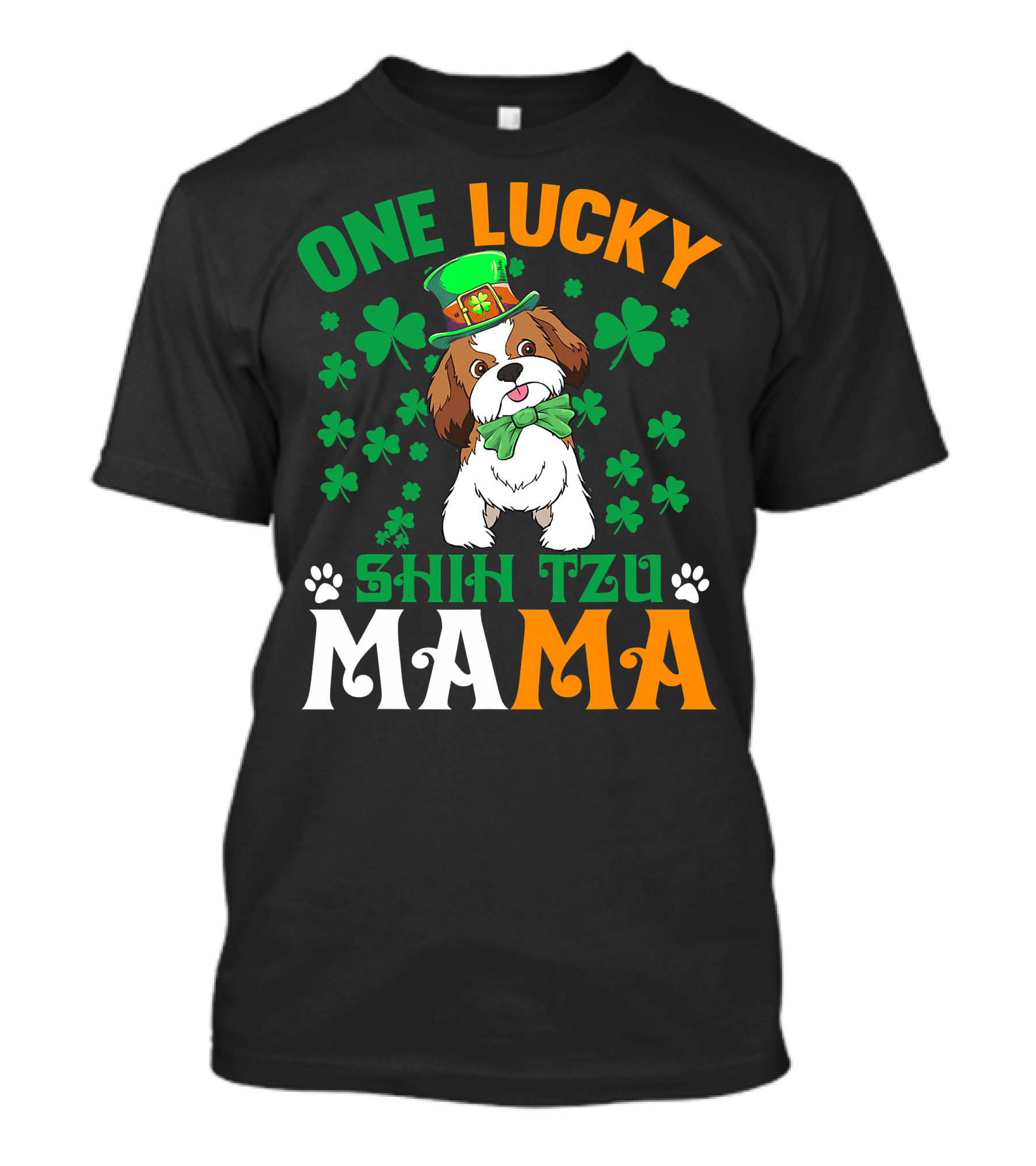 One Lucky Shih Tzu Mama St Patricks Day Green Hat Shamrocks T-Shirt