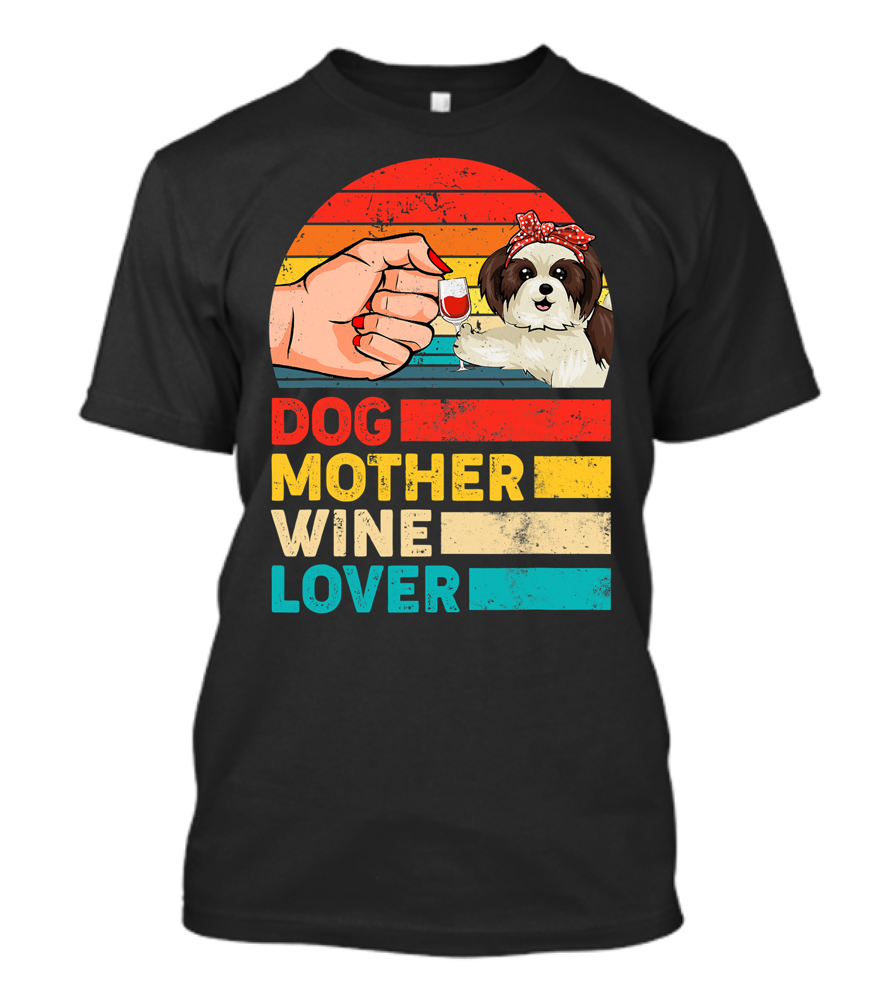 Dog Mother Wine Lover Shih Tzu Retro T-Shirt