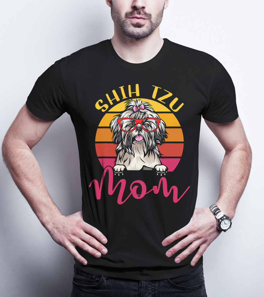 Shih Tzu Mom Retro Vintage Funny Dog Mama Mothers T-Shirt