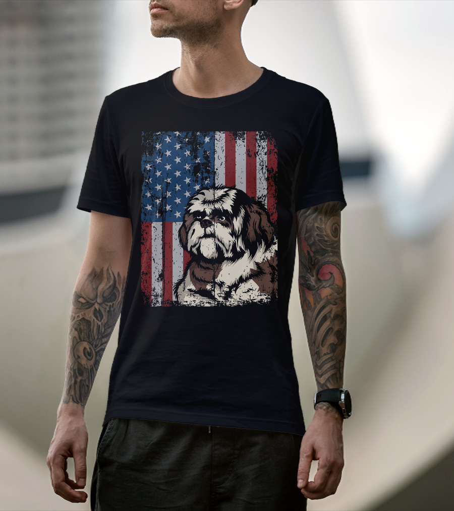 Shih Tzu American Flag Patriotic Owner T-Shirt