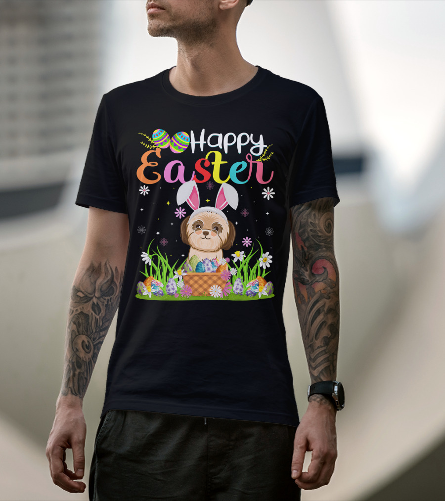 Happy Easter Shih Tzu Dog Bunny Egg Hunting Funny Shih Tzu T-Shirt