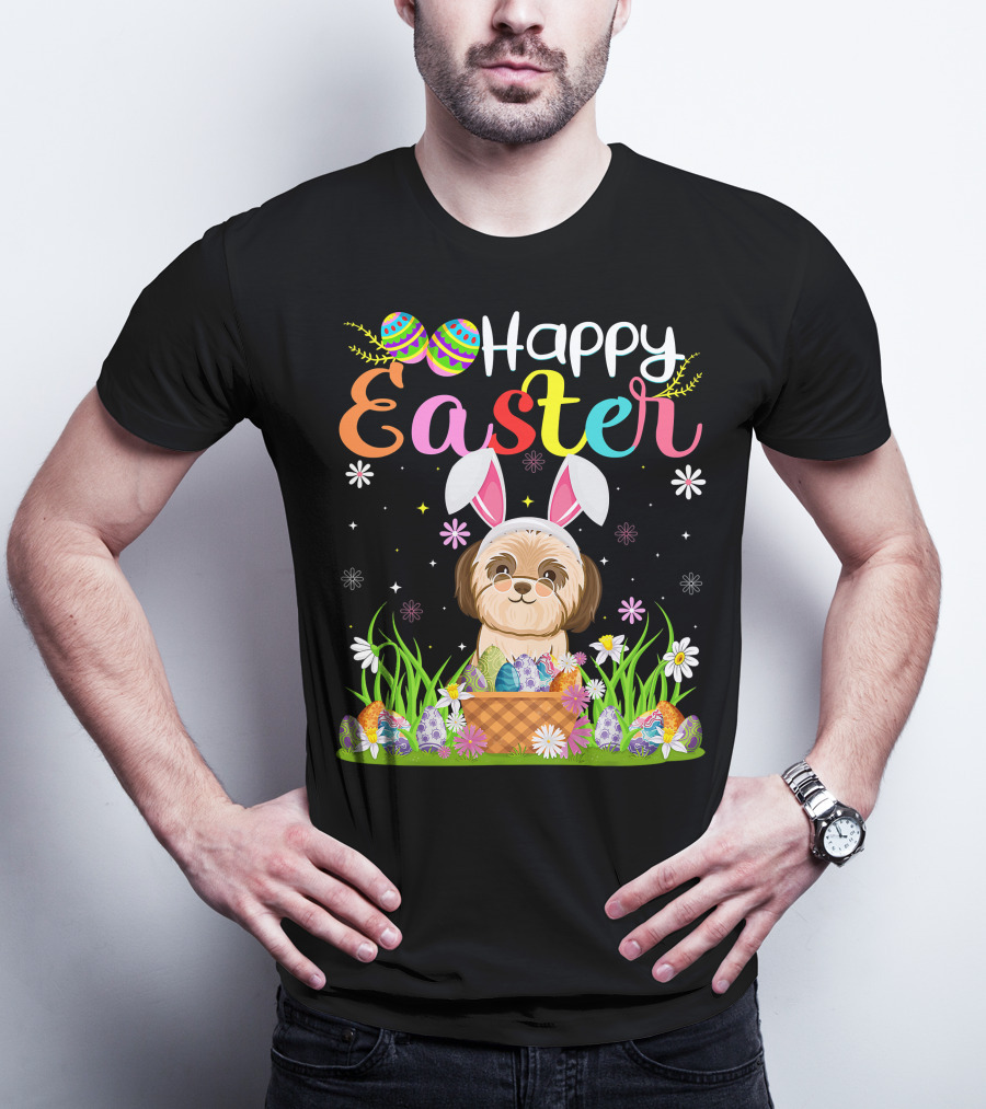 Happy Easter Shih Tzu Dog Bunny Egg Hunting Funny Shih Tzu T-Shirt