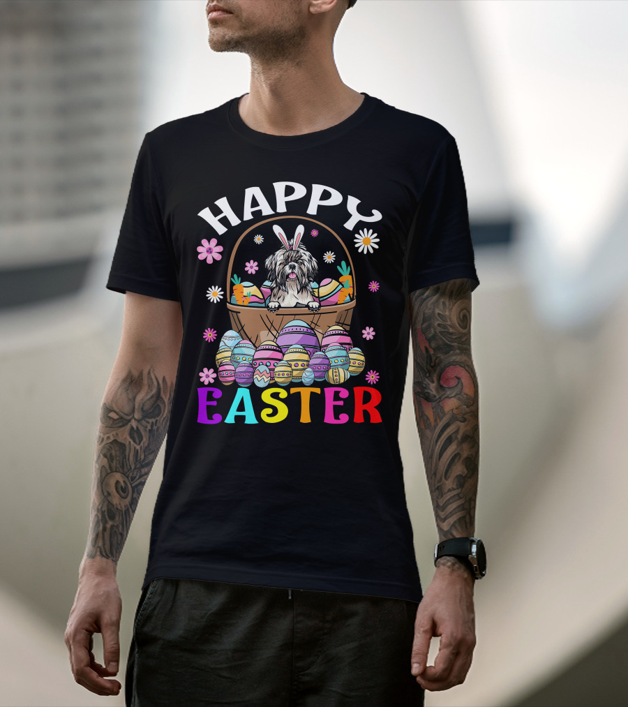 Shih Tzu Easter Bunny Dog With Colorful Eggs And Basket T-Shirt