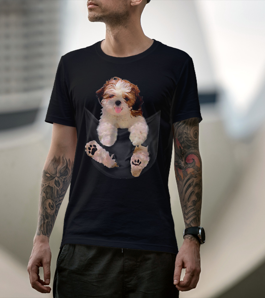 Shih Tzu Dog Pocket Ripper Lover Puppy In Pocket T-Shirt