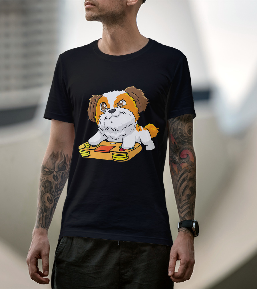 Shih Tzu Kawaii Dog Playing Video Game For Gamers And Dog Lovers T-Shirt